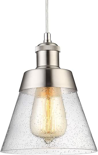 Modern Glass Pendant Light with Handblown Clear Seeded Glass Shade, One ...