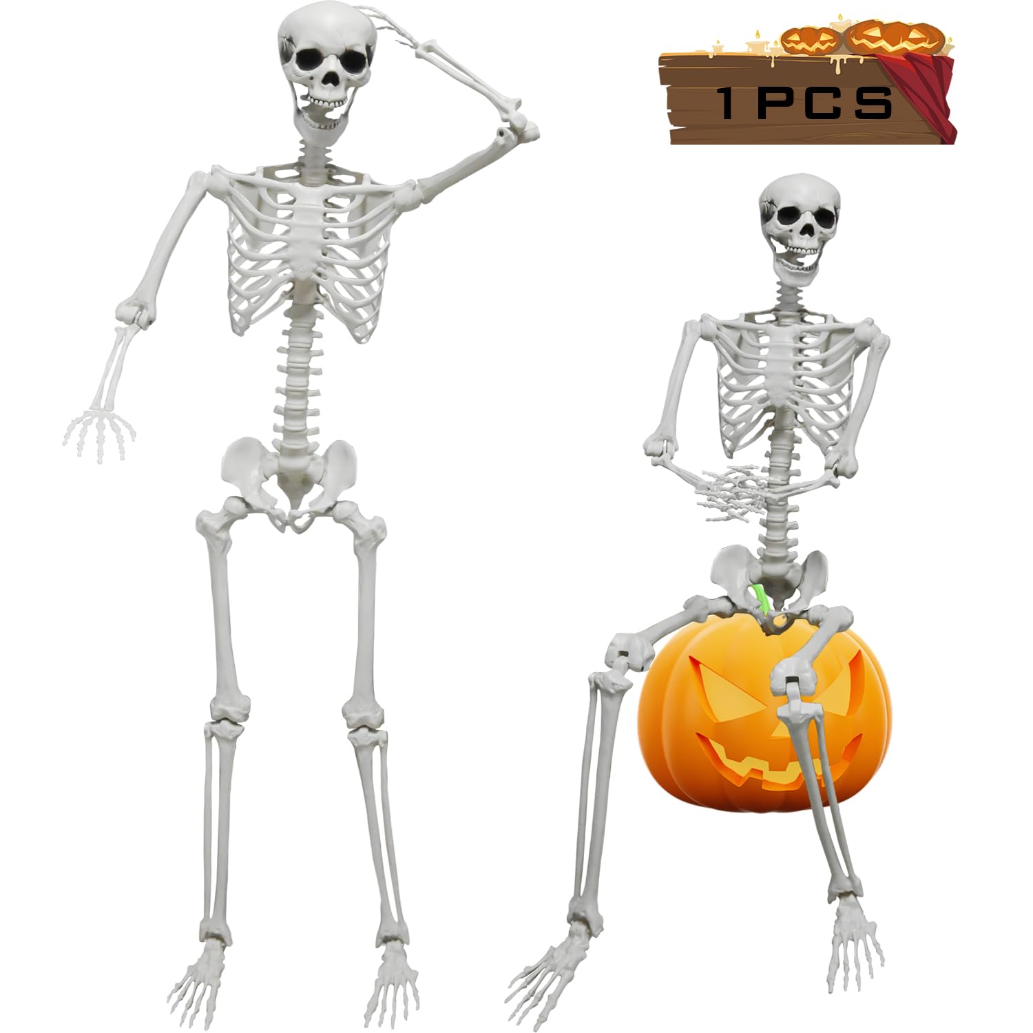 DINESIL 6Ft/185cm Halloween Skeleton, Life Size Skeleton Halloween ...