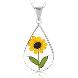 Amazon.com: Silver Necklace with real daisy and pressed flowers with ...