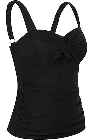 Ruched Tummy Control Bathing Suit Bandeau Swimsuit Twist Front Tankini ...