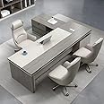 Amazon.com: CraftThink Modern Executive Office Desk, Gray Wood L Shaped Office Desk with Drawers ...