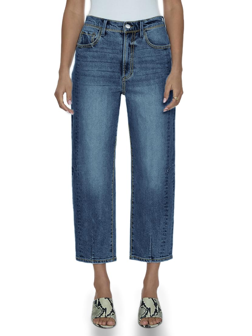Cicy Bell Womens Capri Barrel Jeans Boyfriend High Waisted Loose ...