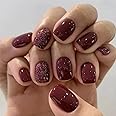 Amazon.com: Short Square Press on Nails, Acrylic Nails Press ons Claret ...