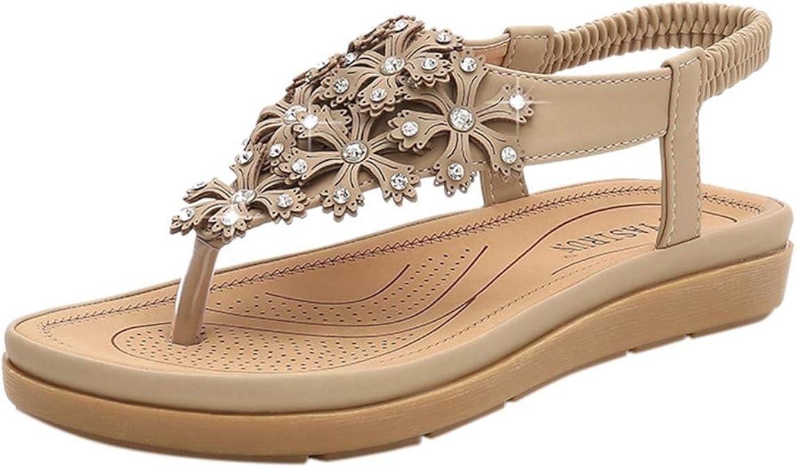 Sandales Plates Confortable Été Plage Élégant Sexy avec Fleur Strass ...