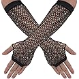 Amazon.com: KVZVK Rhinestone Fingerless Arm Fishnet Gloves Women's Long ...