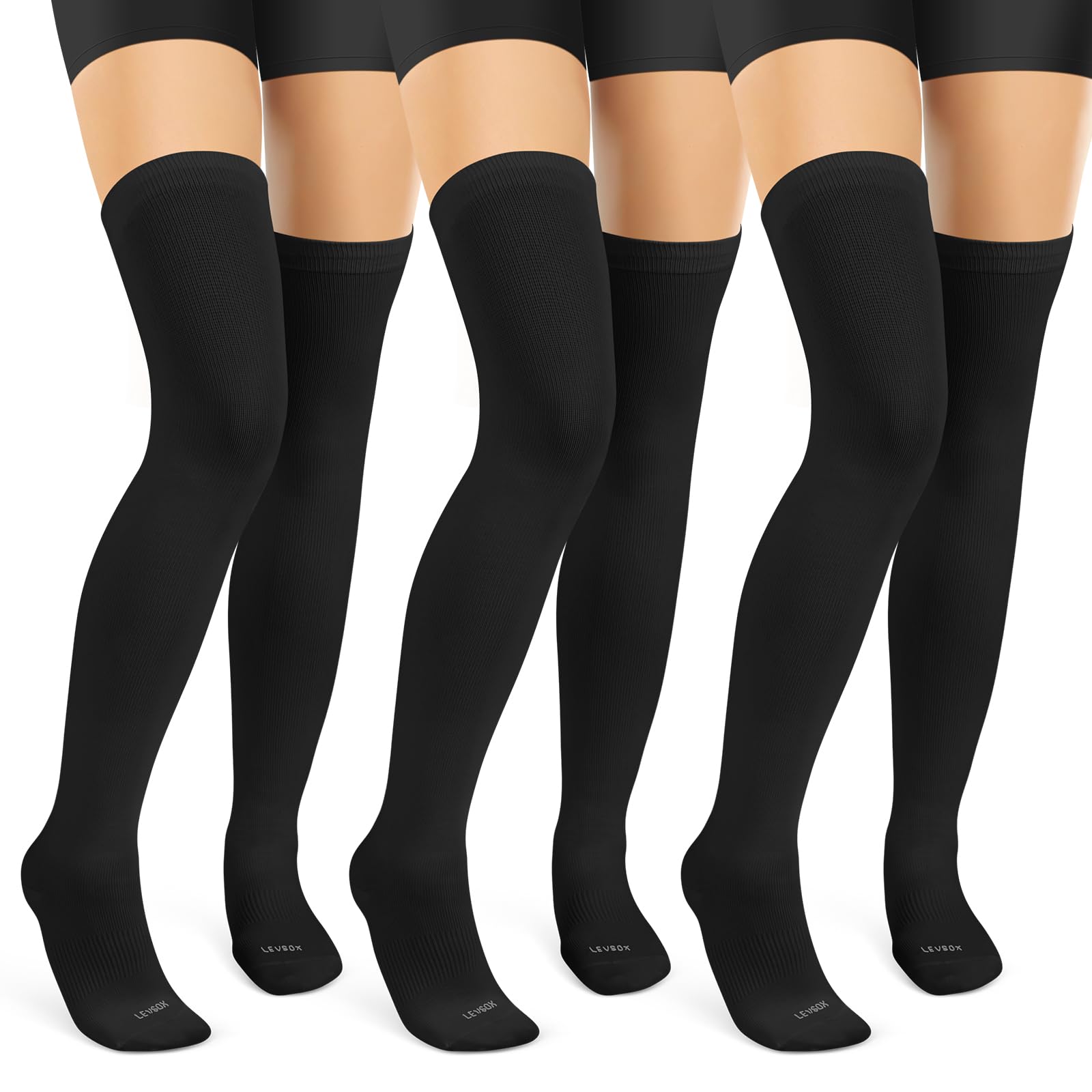LEVSOX Thigh High Compression Socks for Women 15-20 mmHg Over the Knee ...