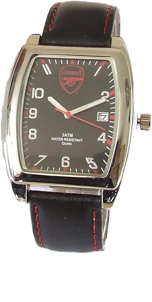 Arsenal FC Mens Black Dial Date Black Leather Strap Football Watch ...