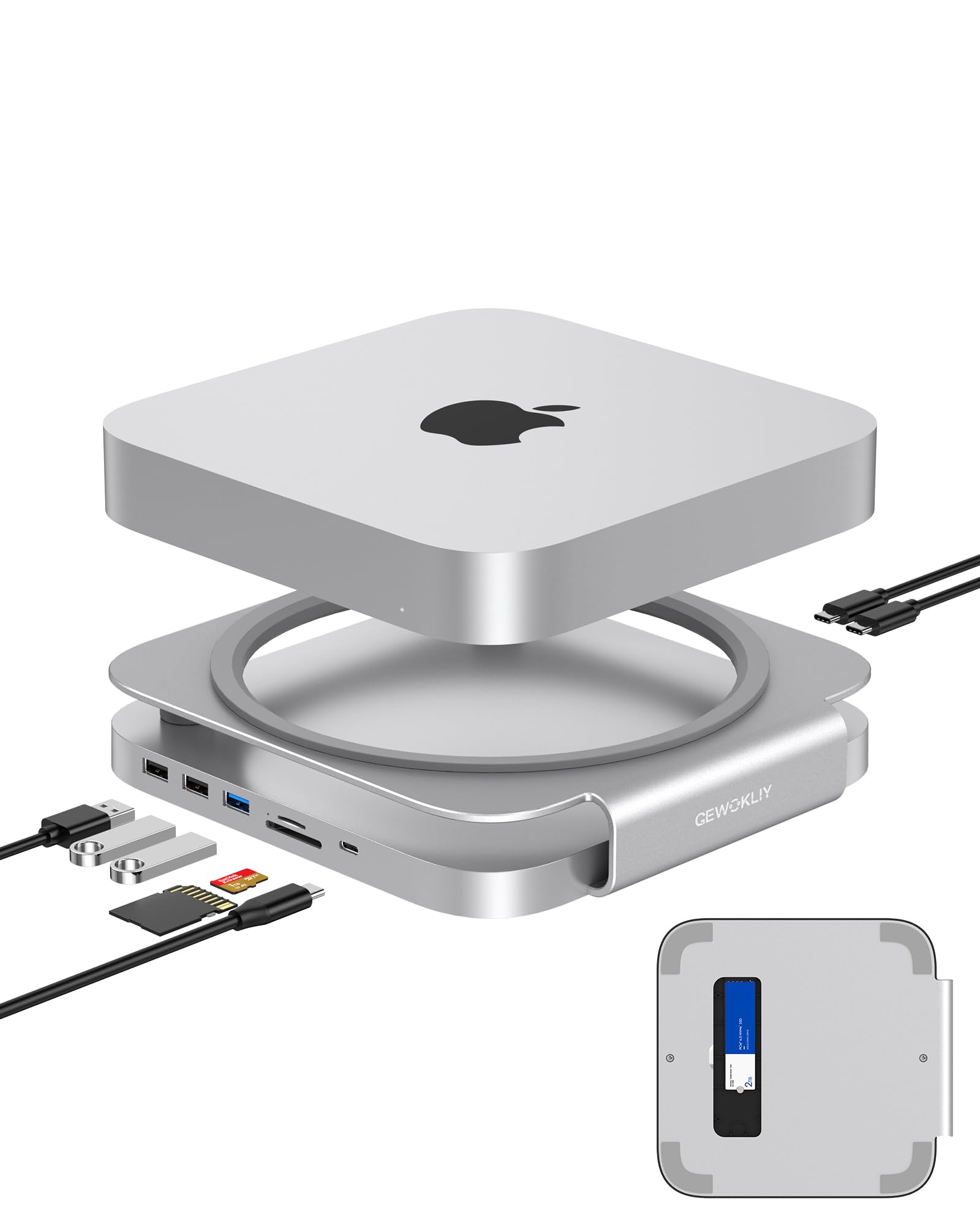 GEWOKLIY Mac Mini M4 Dock, Aluminum Mac Mini Stand and Hub for Mac Mini ...