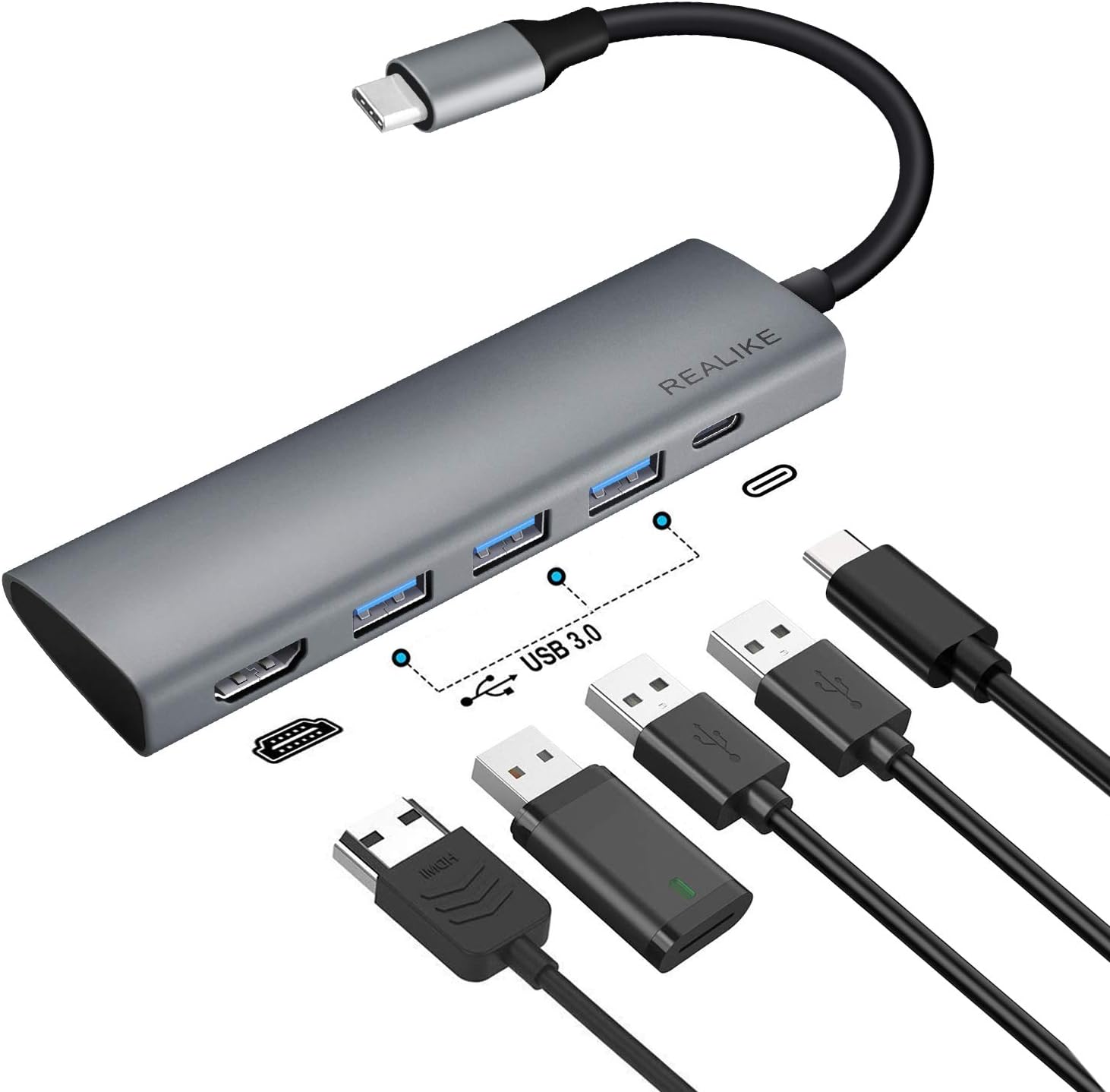 USB C Hub Adapter Type C Charging Portable Aluminum: Amazon.co.uk ...