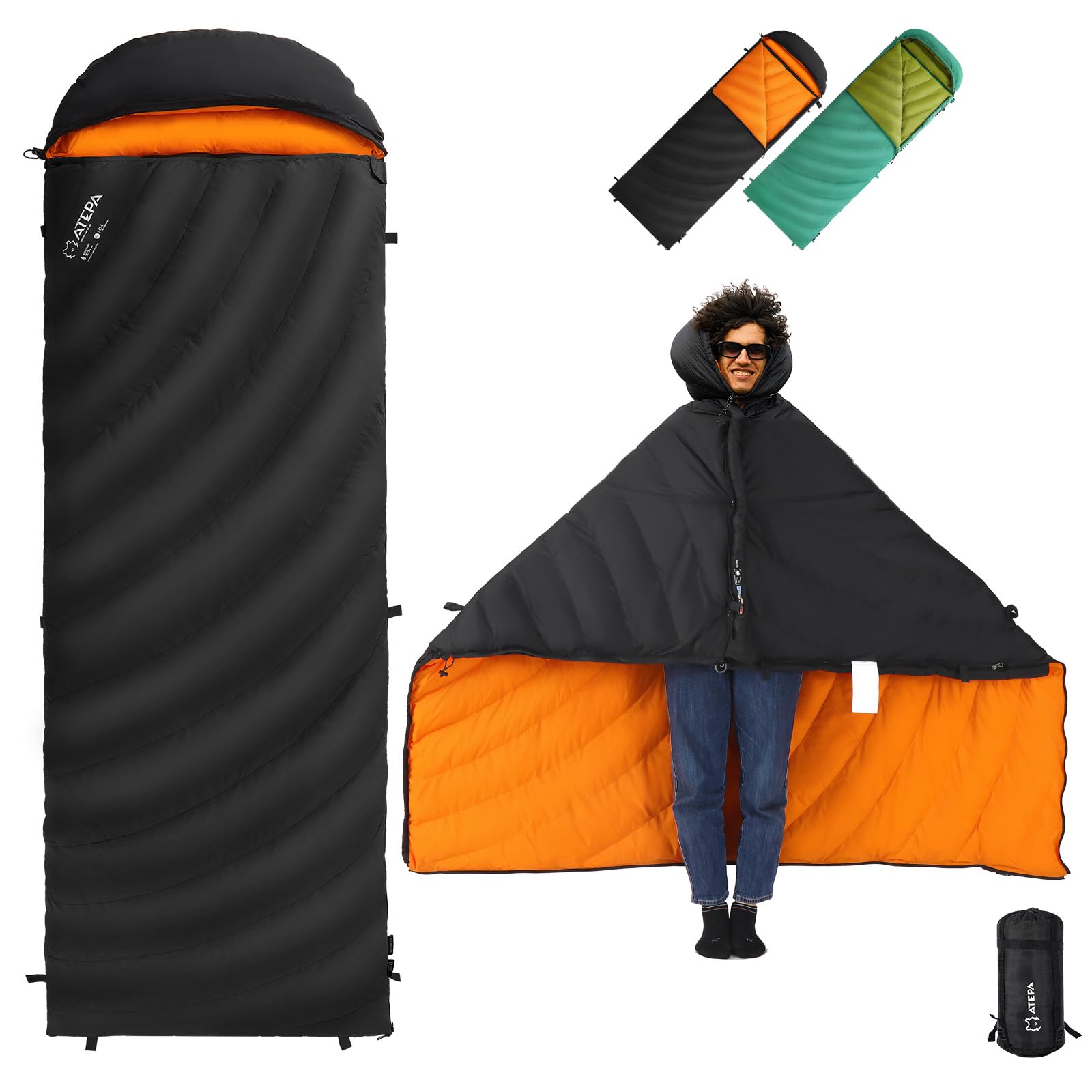ATEPA Down Sleeping Bag for Adults, 650FP Recycled Wearable Ultralight Cold Weather 3 Season ...