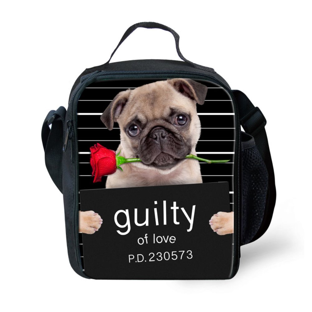 Showudesigns Black Guilty Pug Dog Lunch Box for Kids Keep Warm School ...