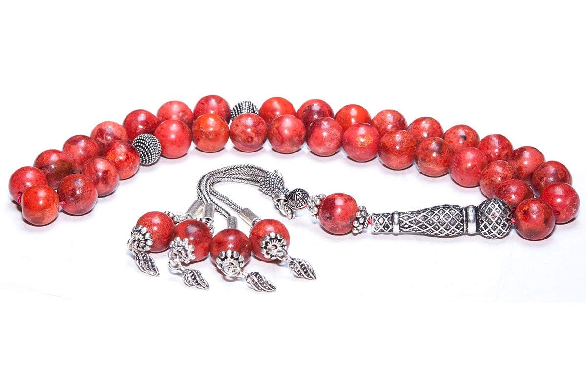 Amazon.com: Muslim Prayer Beads made of 10 mm 33 beads Coral Gemstone ...