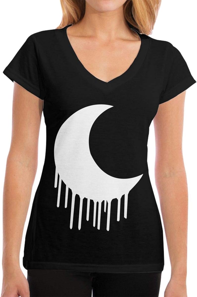 Goth Crescent Moon Women's Casual Short Sleeve V-Neck T Shirt at Amazon ...