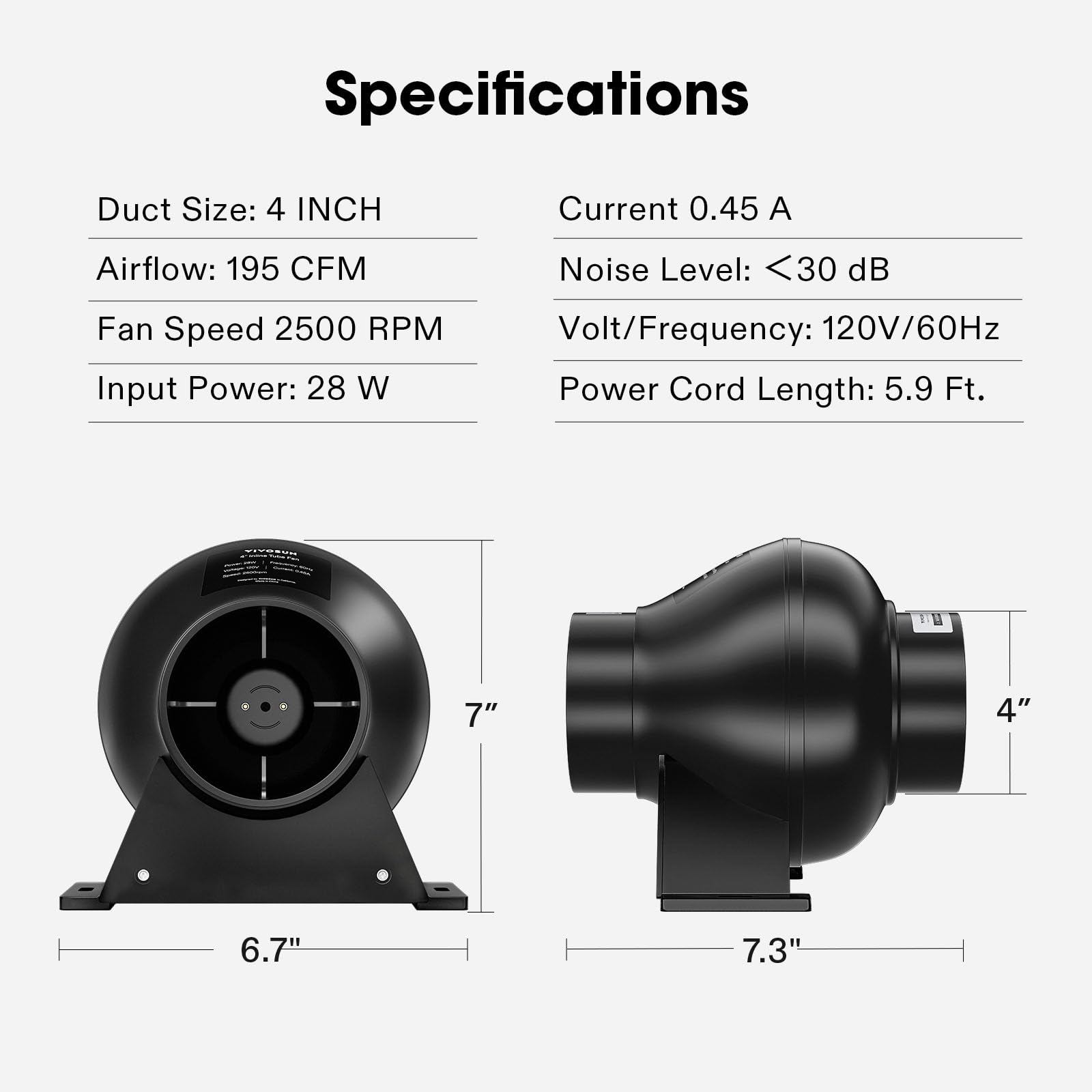 Mua VIVOSUN D4 4 Inch 195 CFM Inline Duct Ventilation Fan and Dryer ...