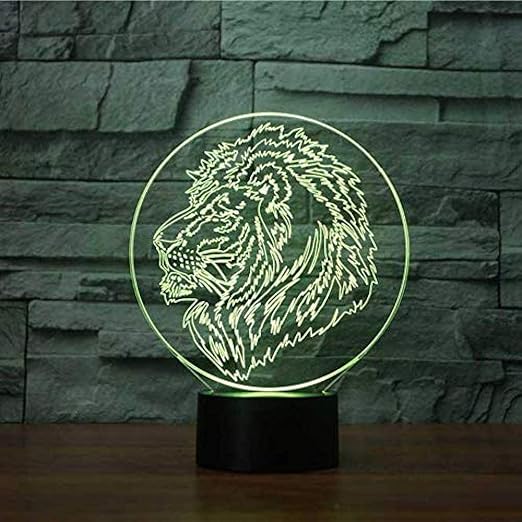 3D Night Light 7 Color Lion Head Model Color Changing LED Children s ...