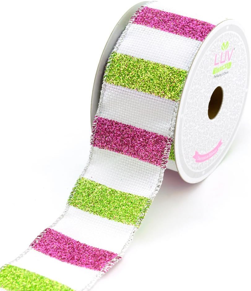 Amazon.com: LUV RIBBONS 2-Inch Dual Color Glitter Striped Ribbon, 10 ...