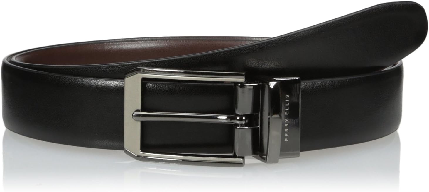 Perry Ellis Portfolio Men's 2-Tone Matte and Shine Buckle Reversible ...