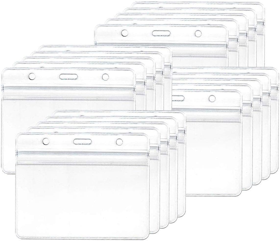 ID Badge Holders, 20pcs Clear Plastic Waterproof ID Card Name Tag Badge ...