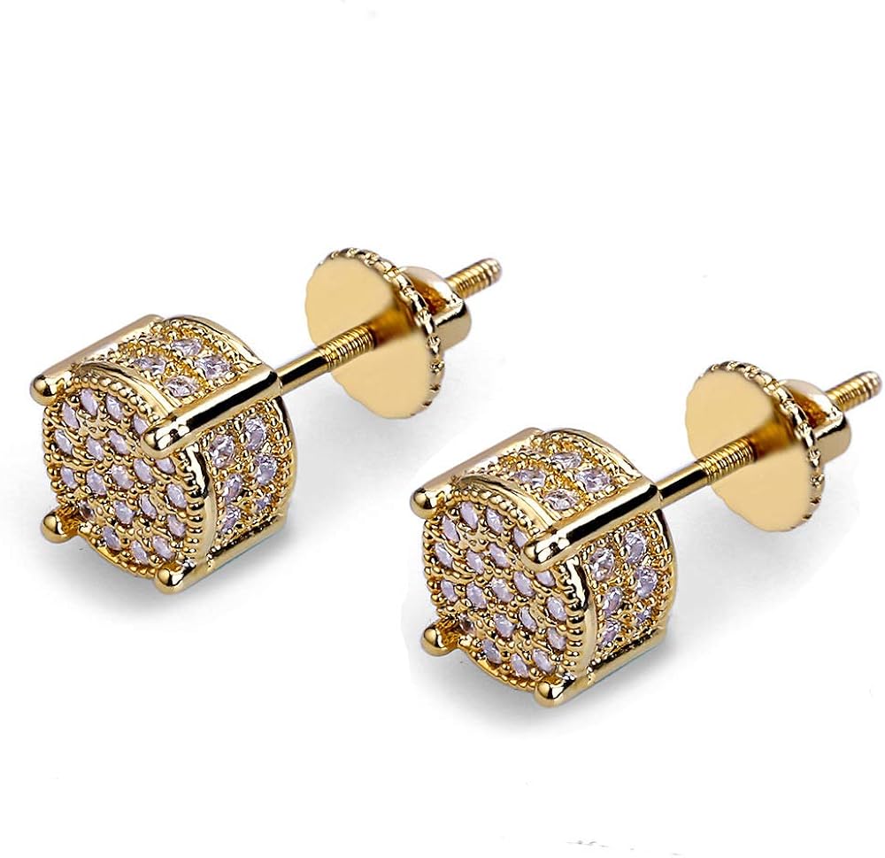 HELLOICE Iced Round Stone Stud Earring for Men Rapper Punk Hip Hop Cubic Zirconia Ear Piercing ...