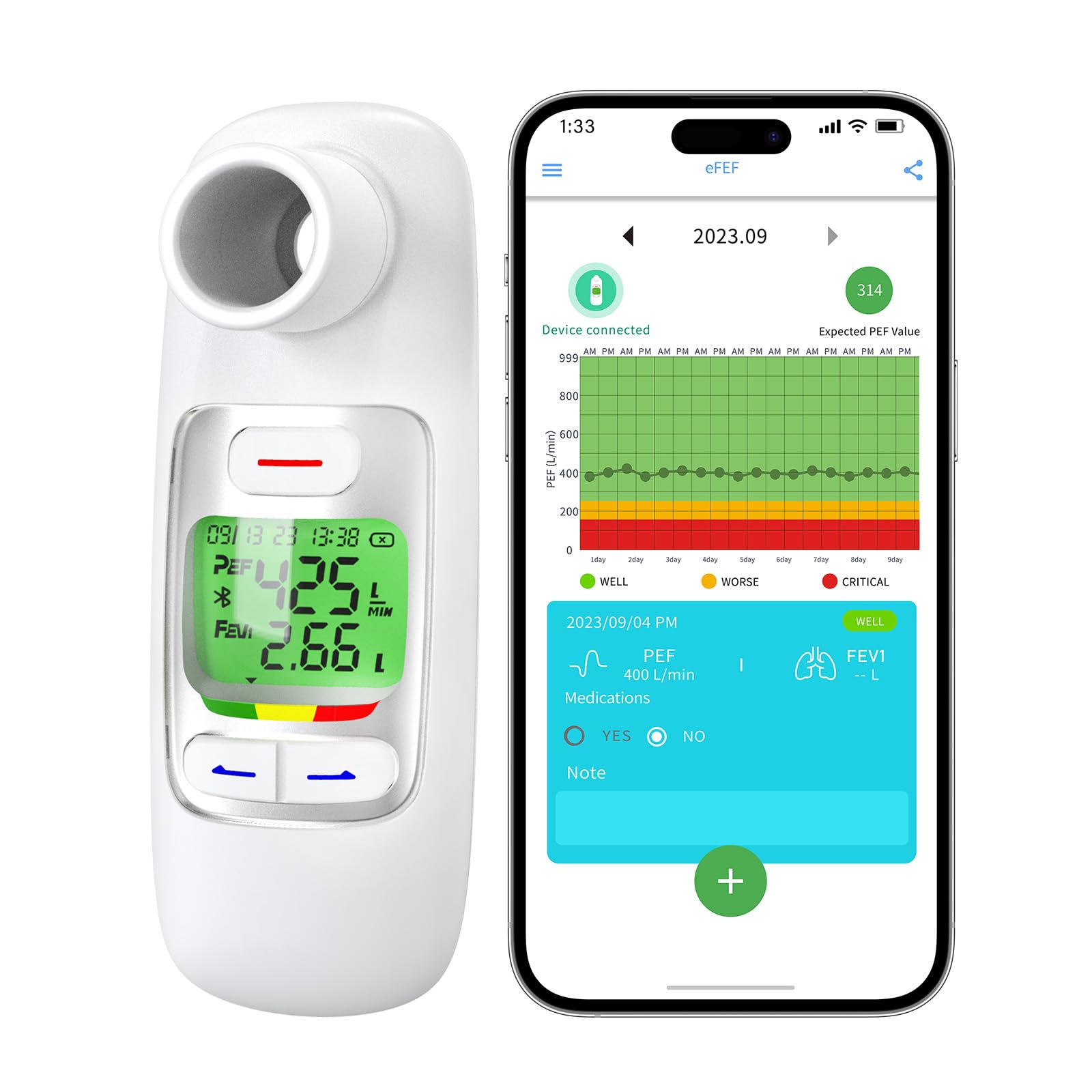 Peak Flow Meter with Bluetooth APP Spirometer for Asthma COPD Monitor ...