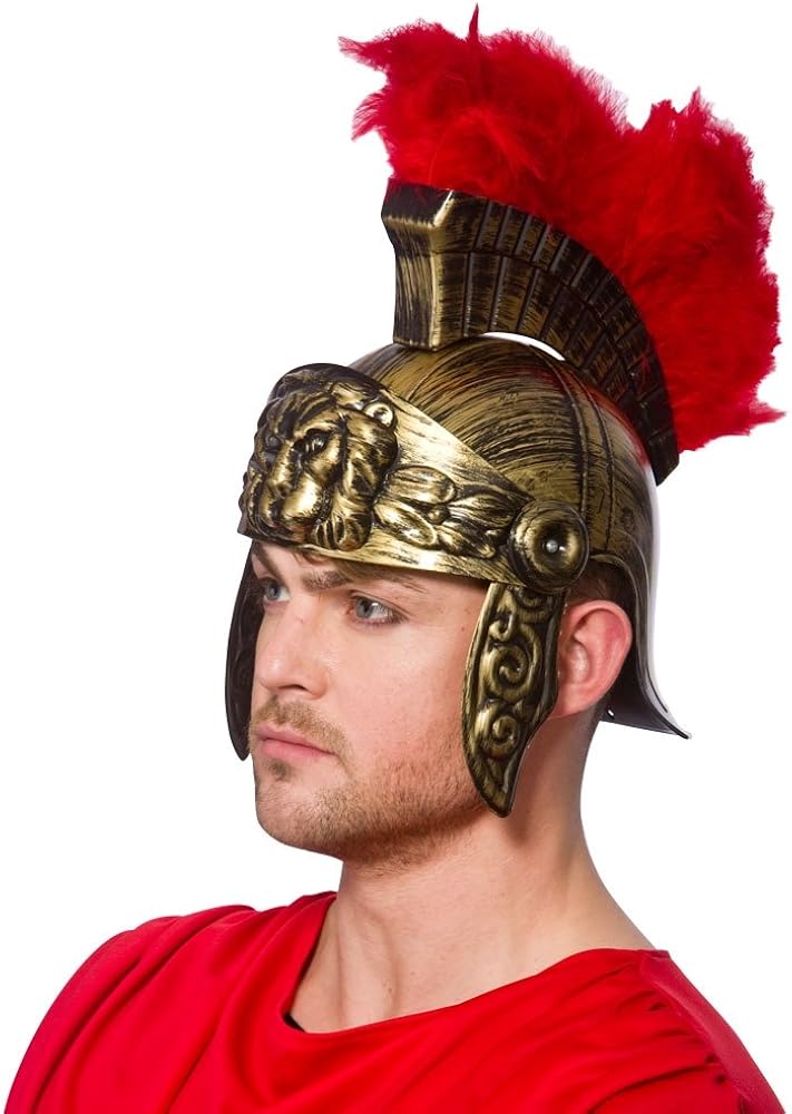 Adult Roman Helmet w/ Feathers Fancy Dress Hat Accessory: Amazon.co.uk ...