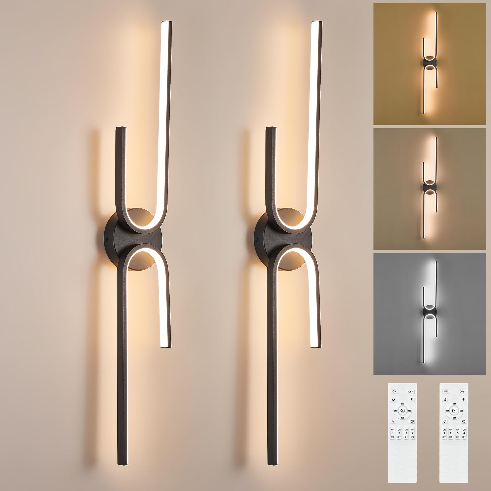 Benkut Modern LED Vanity Lights with Remote Control Black Wall Sconce ...