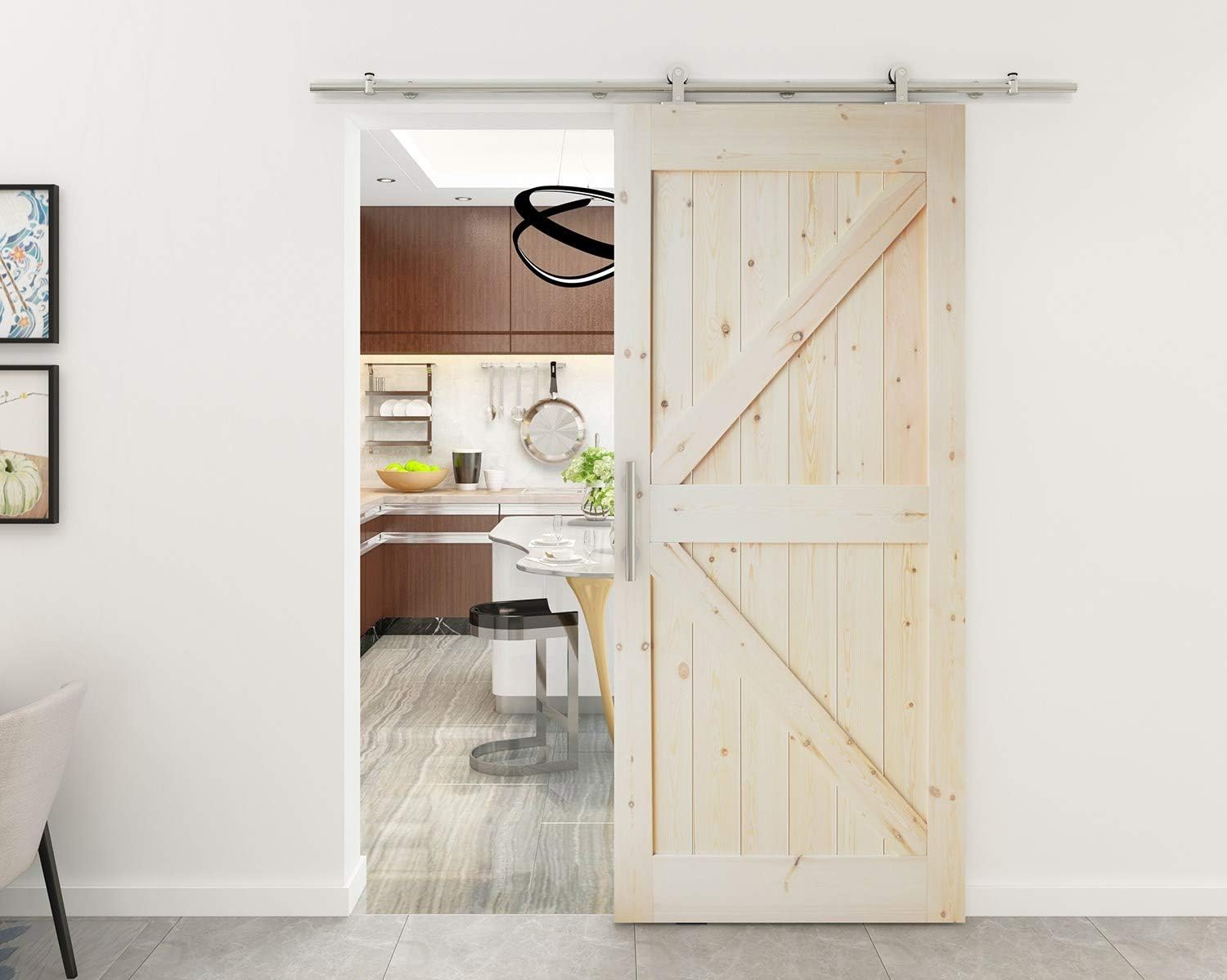 AiHom 2m Stainless Steel Slding Door Barn Track Kit Hardware Sliding ...