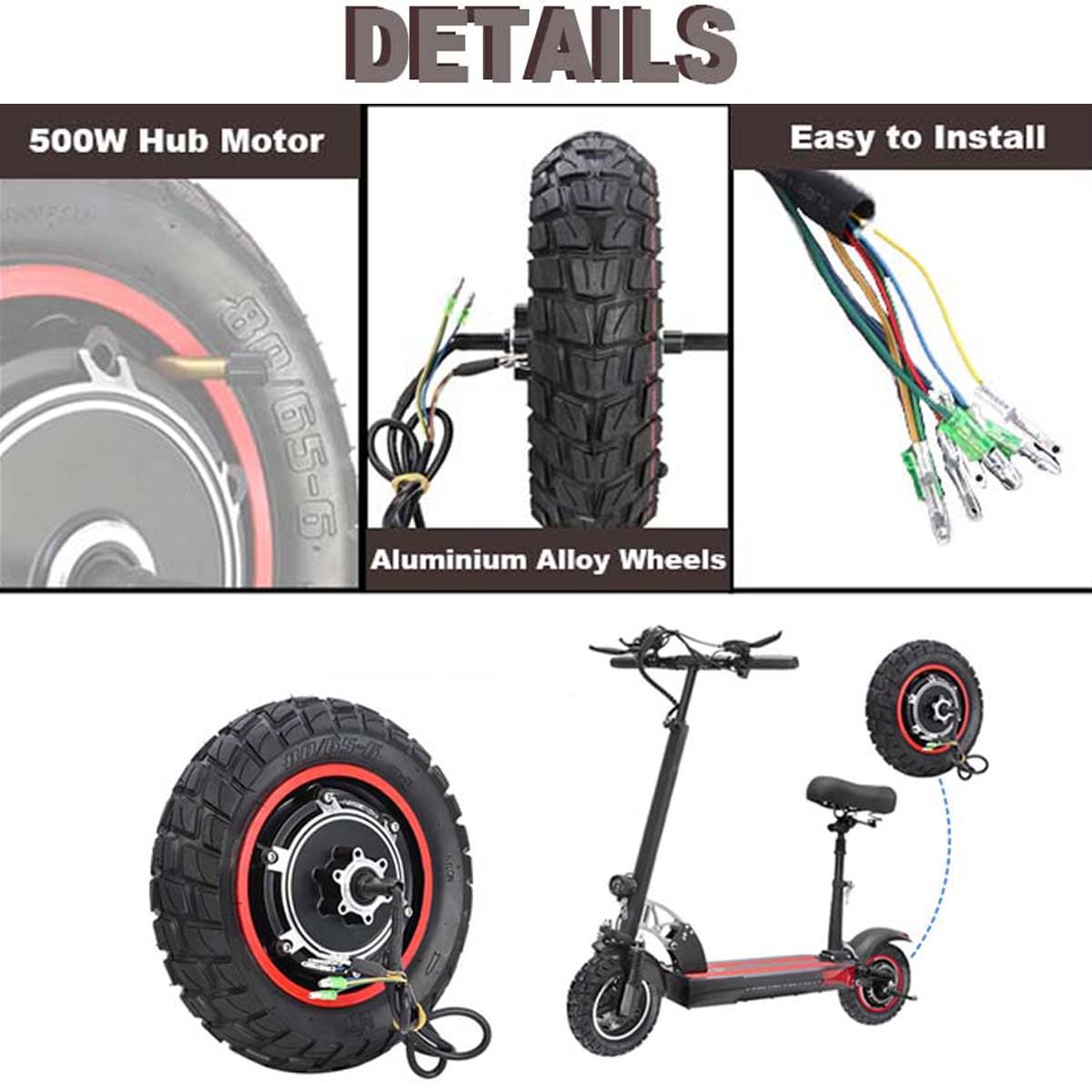 Mua Ezweiji 10 Inch Hub Motor, 48V 500W Electric Scooter Hub Motor ...