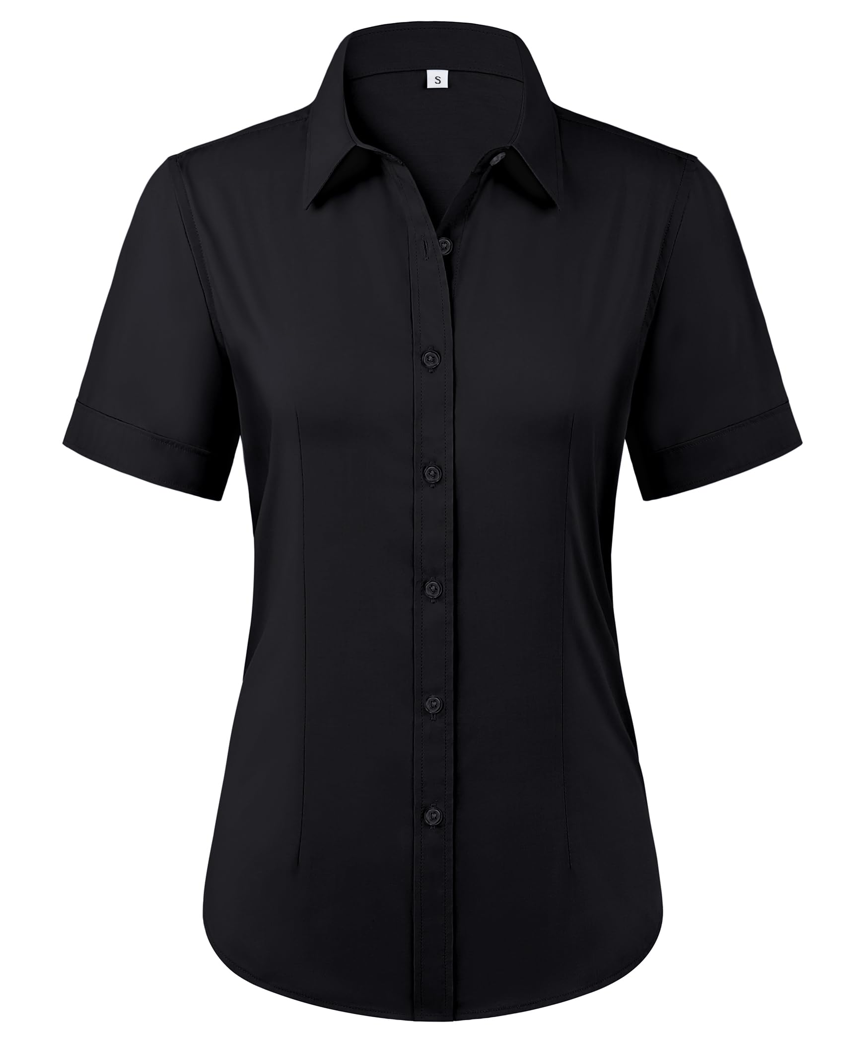 siliteelon Button Down Shirts for Women Black Collared Wrinkle Free ...