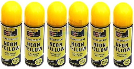 6 X Fluorescent Neon Yellow Easy Spray Paint Matt 200ml Auto Car ...
