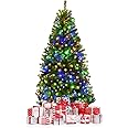 Goplus 4FT Pre-Lit Artificial Christmas Tree Auto-Spread/Close up Branches 11 Flash Modes with ...