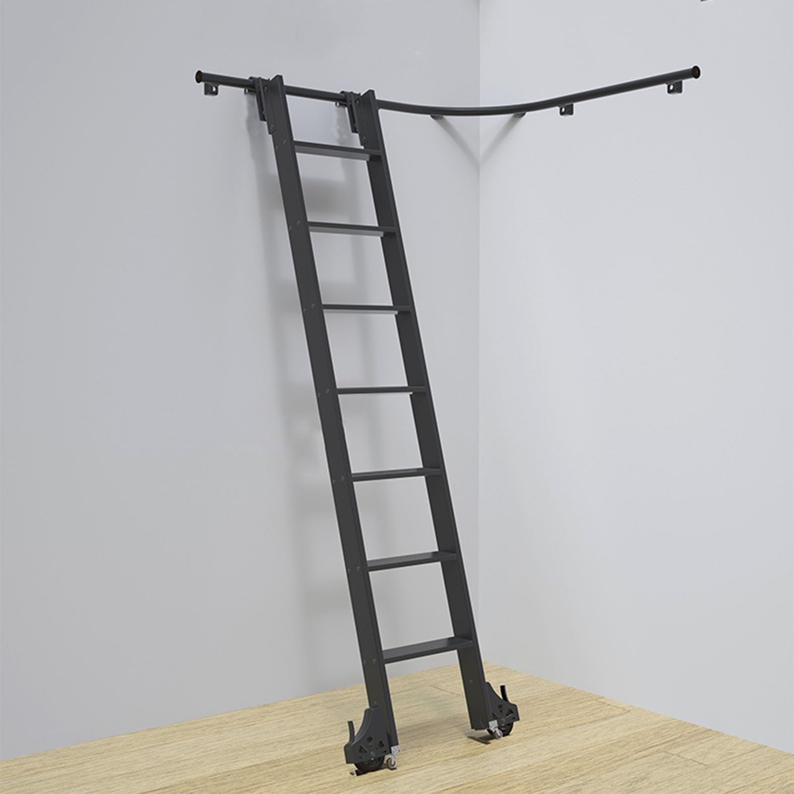 Black Hook On Rolling Library Ladder Track Kit With Metal Ladder，Pulley ...