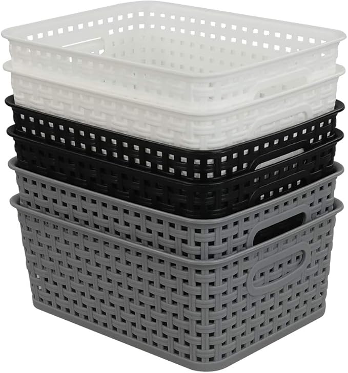 Ponpong Black White Grey Plastic Rectangle Storage Baskets, 6 Packs ...