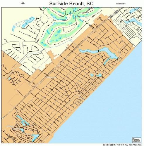 Amazon.com: Large Street & Road Map of Surfside Beach, South Carolina ...