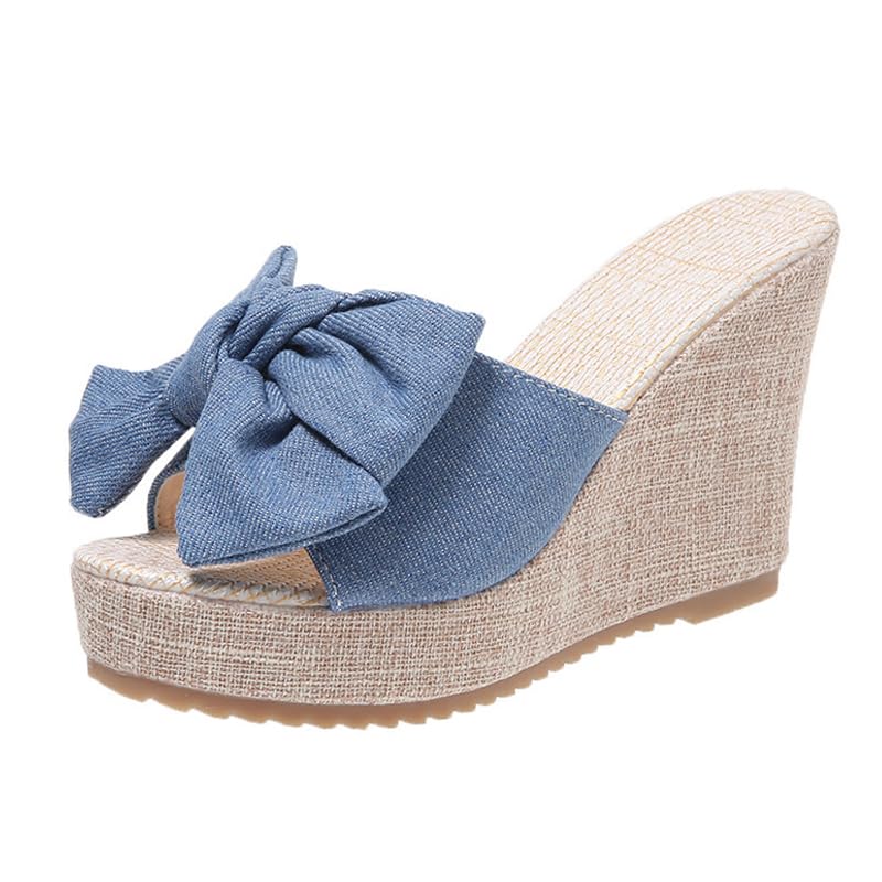 Proptmina Bow Wedge Sandals for Women Platform Sandals Slides Open Toe ...