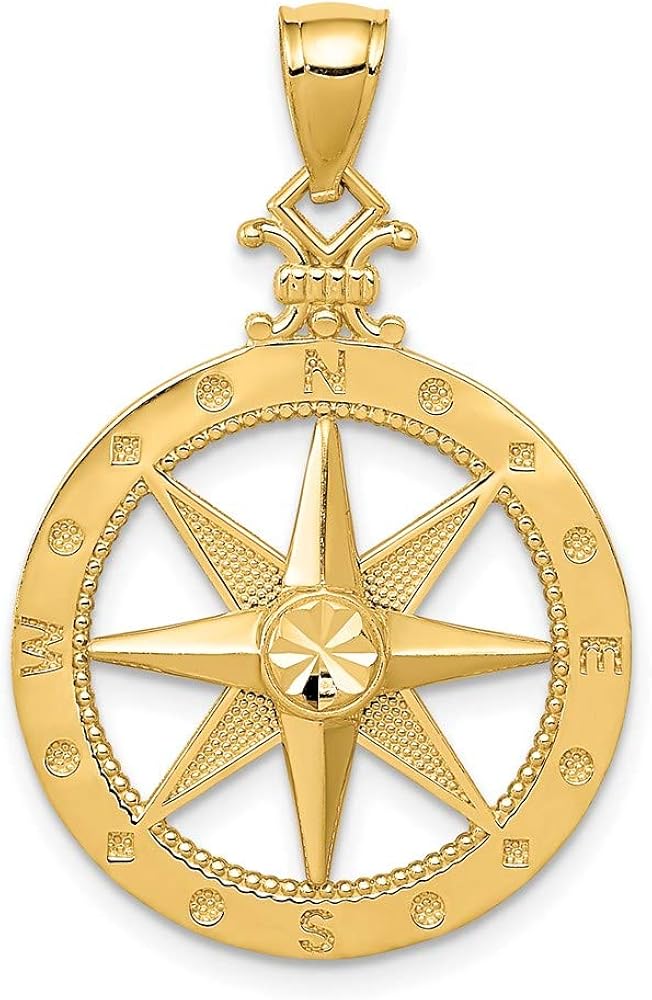 Amazon.com: 14k Diamond-cut Polished Compass Pendant 31mm style K6096 ...