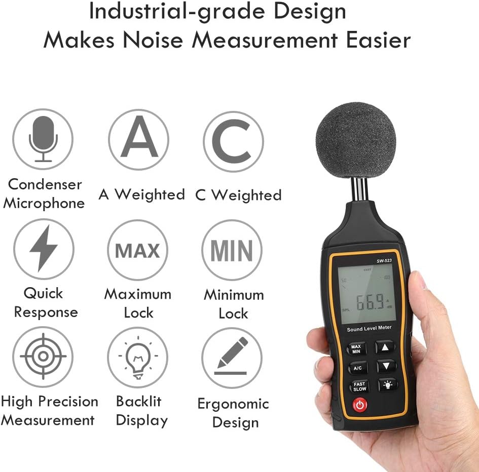 Decibel Meter, 30~130dB High Precision Digital Sound Level Tester with ...