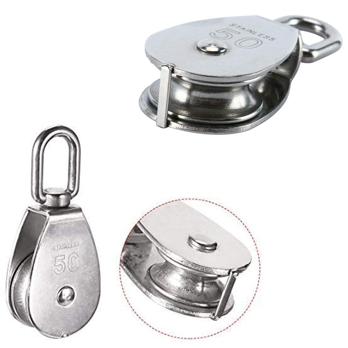 2Pcs M50 Single Pulley Block Heavy 304 Stainless Steel Pulley 400Kg ...
