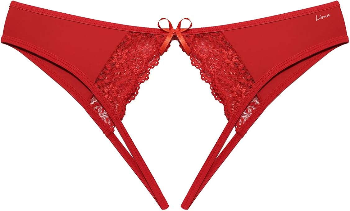 Sexy Dessous mit offenem Schritt im Schritt, rot, aus weichem Lycra-Stoff, erotische Peekaboo ...