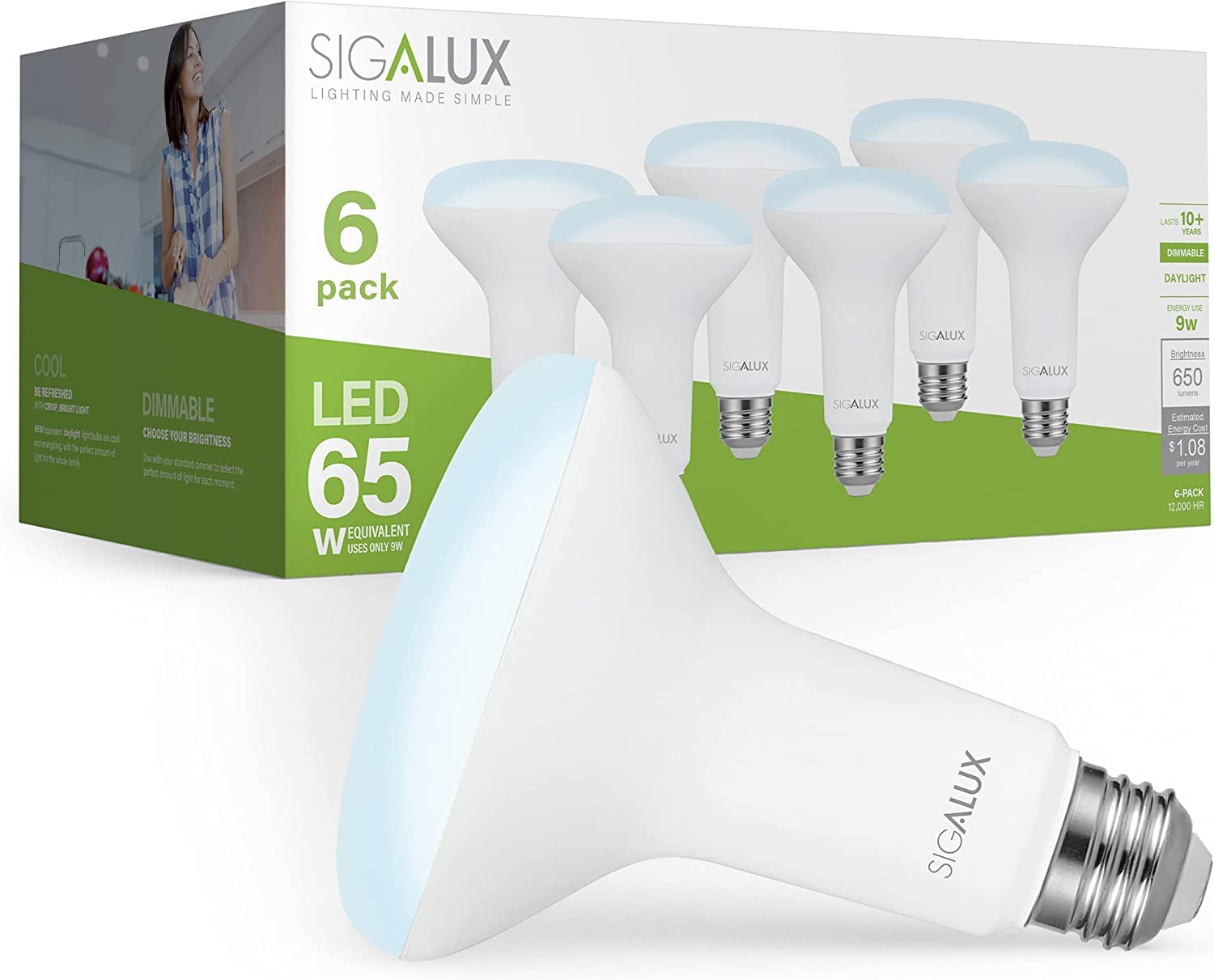 Sigalux LED Flood Lights Indoor, BR30 LED Bulb 65W Equivalent, Dimmable ...