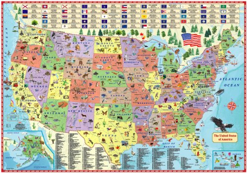 Illustrated map of the US for kids (Laminated Children's Wall Map of ...