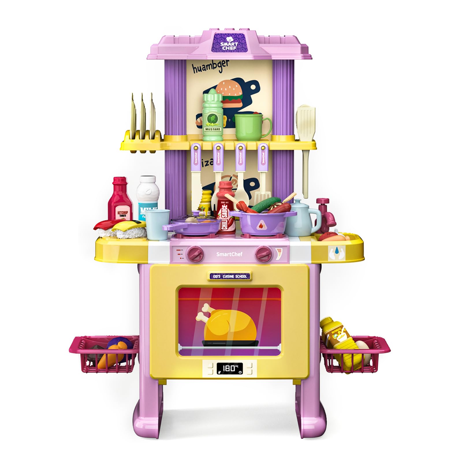 SmartChef Kids Kitchen Playset, 48PCS Kitchen Accessories Toys, Pink ...