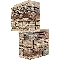 GenStone Faux Stacked Stone 90 Degree Outside Corner Panel 22.5" x 12" in Vanilla Bean Color for ...