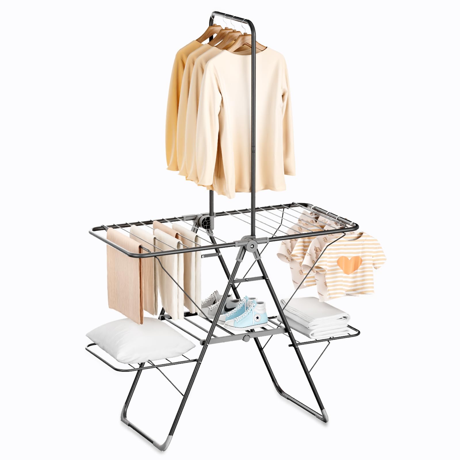 Bigzzia Clothes Drying Rack Foldable, High Hanger Laundry Drying Rack ...