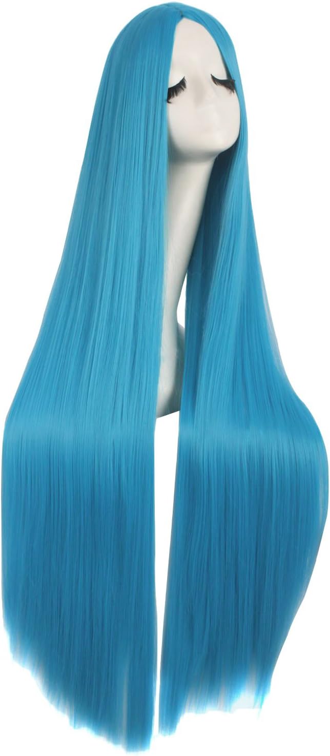 MapofBeauty 40 Inch/100cm Long Silky Smooth Costume Anime Wig (Cyan ...