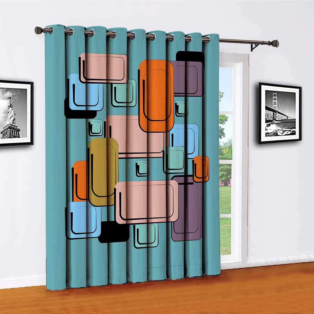 Toopeek Geometric Rectangle Forms Living Room Sliding Door Curtain ...