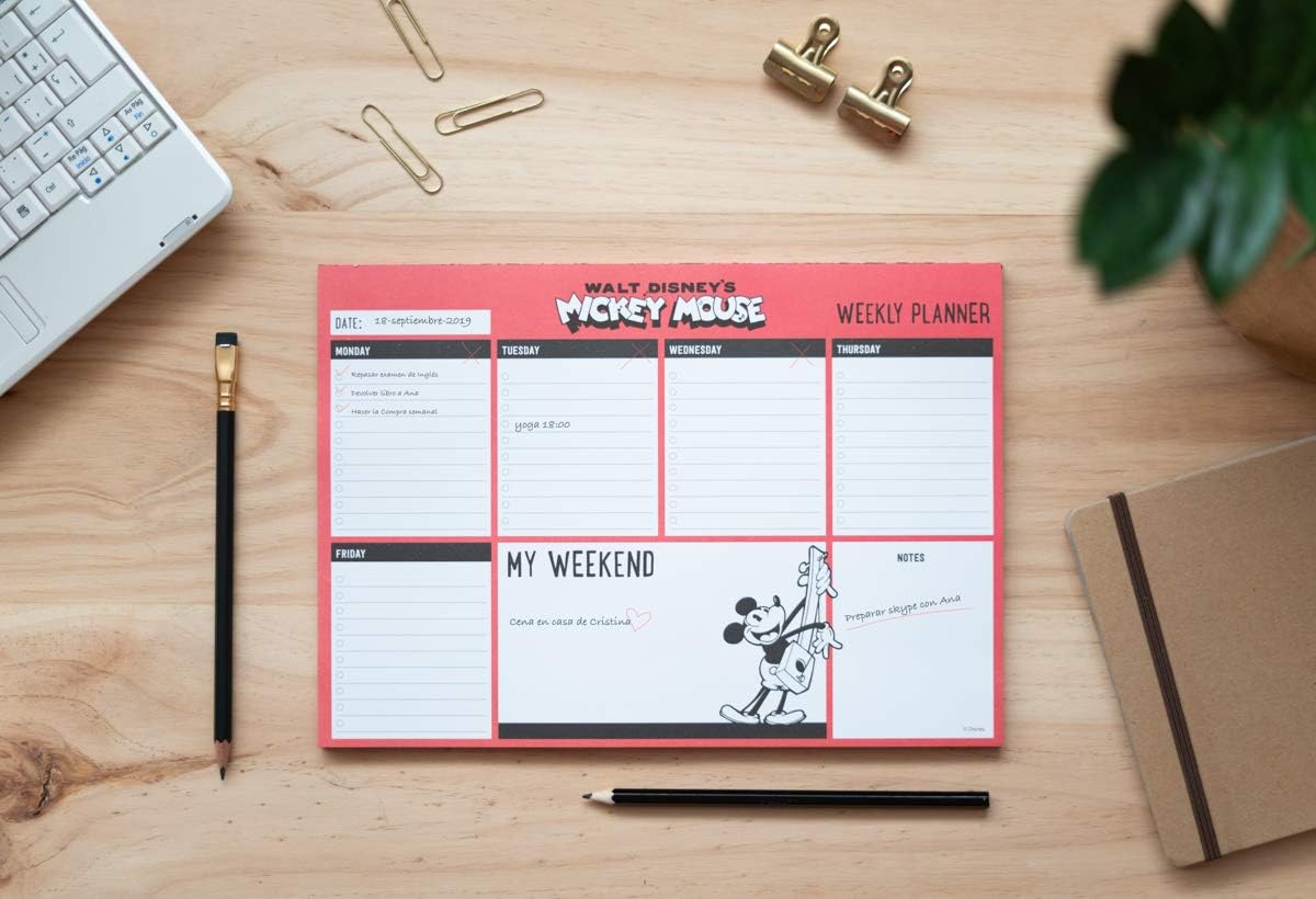 Official Mickey Mouse A4 Weekly Planner, Disney Desk Calendar, Family ...