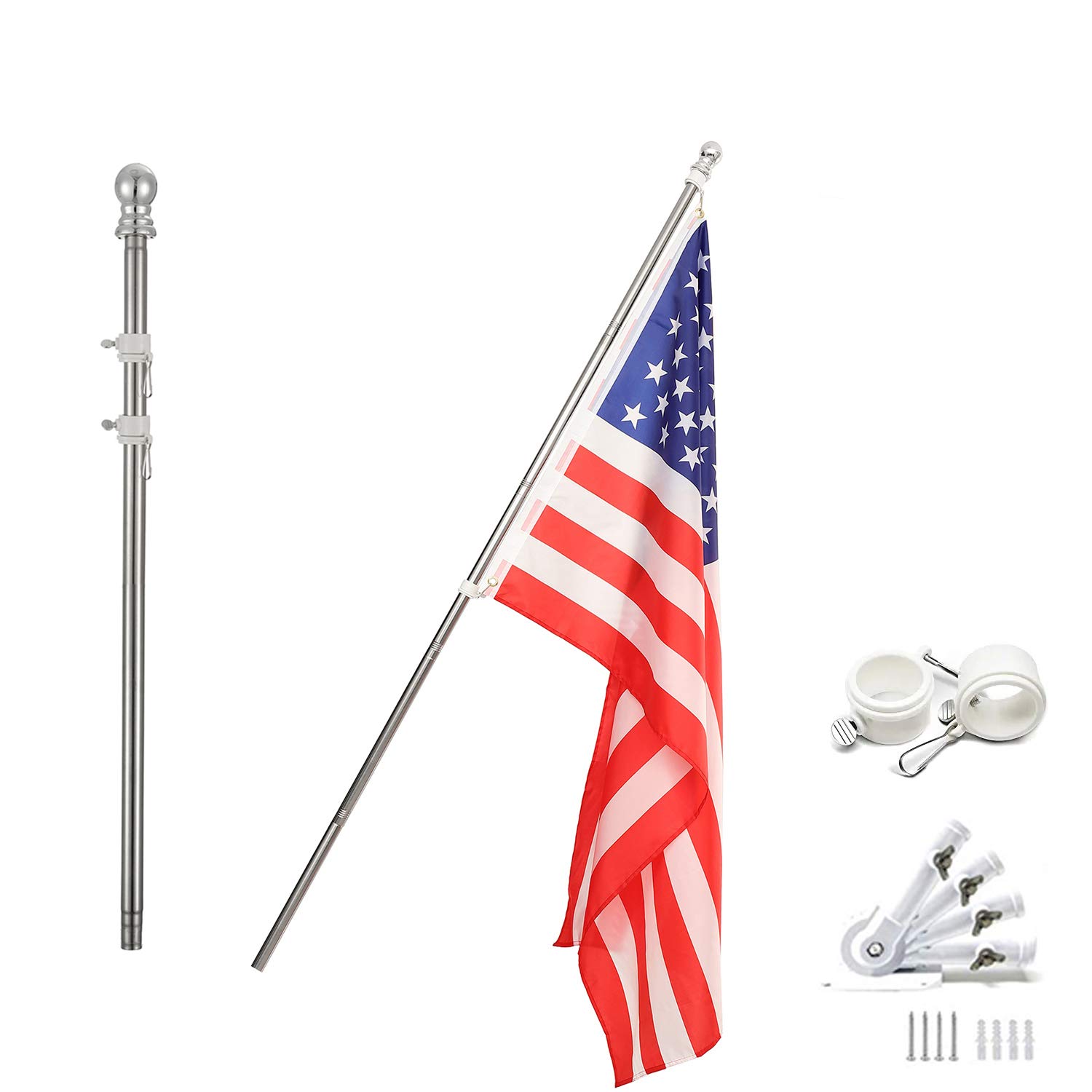 INFLATION 6 FT Wall Mount Flag Pole Kit Stainless Steel Flag Pole with ...