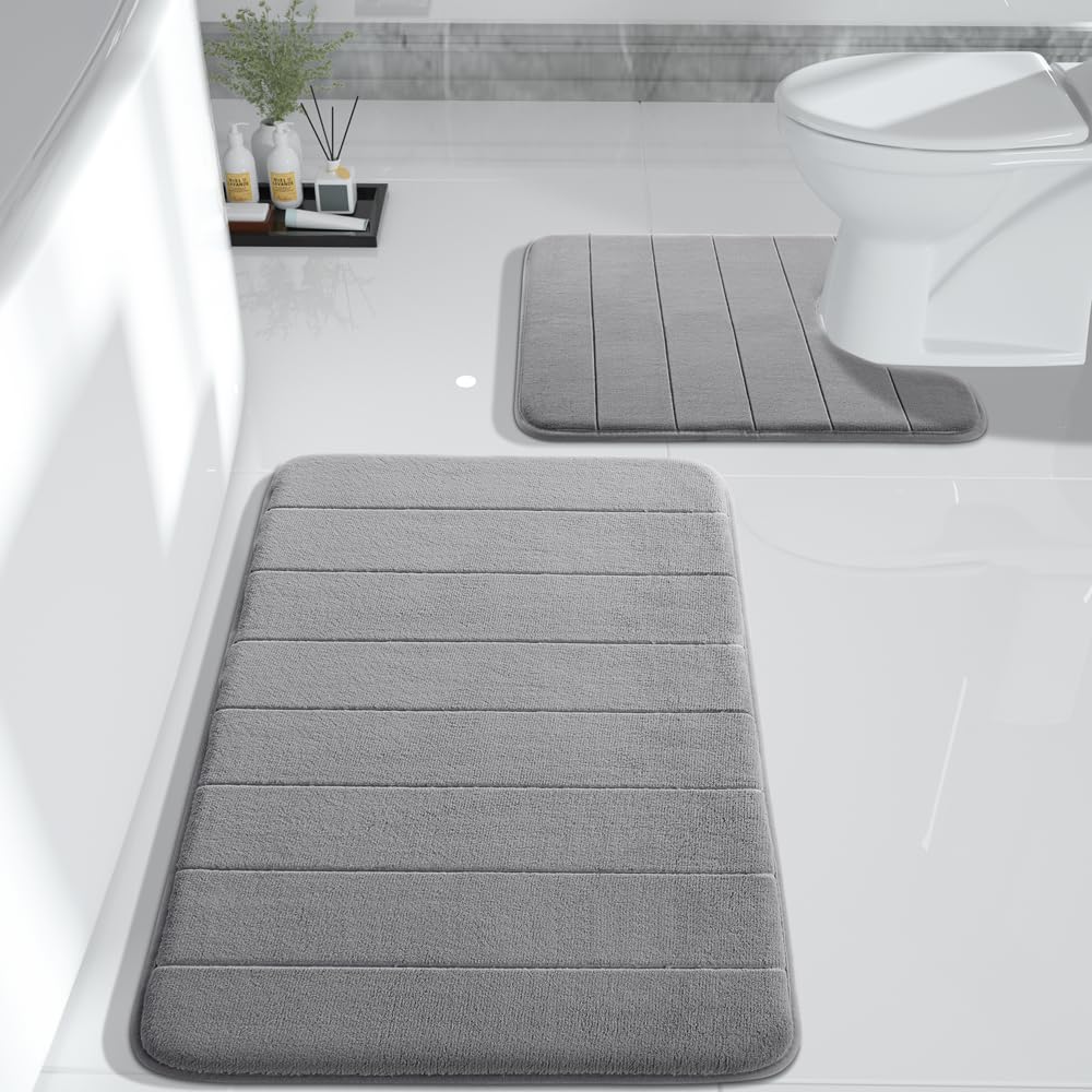 Yimobra Memory Foam Bath Mat Set, 2 Piece Soft Bathroom Rugs, 31.5x19.8 ...