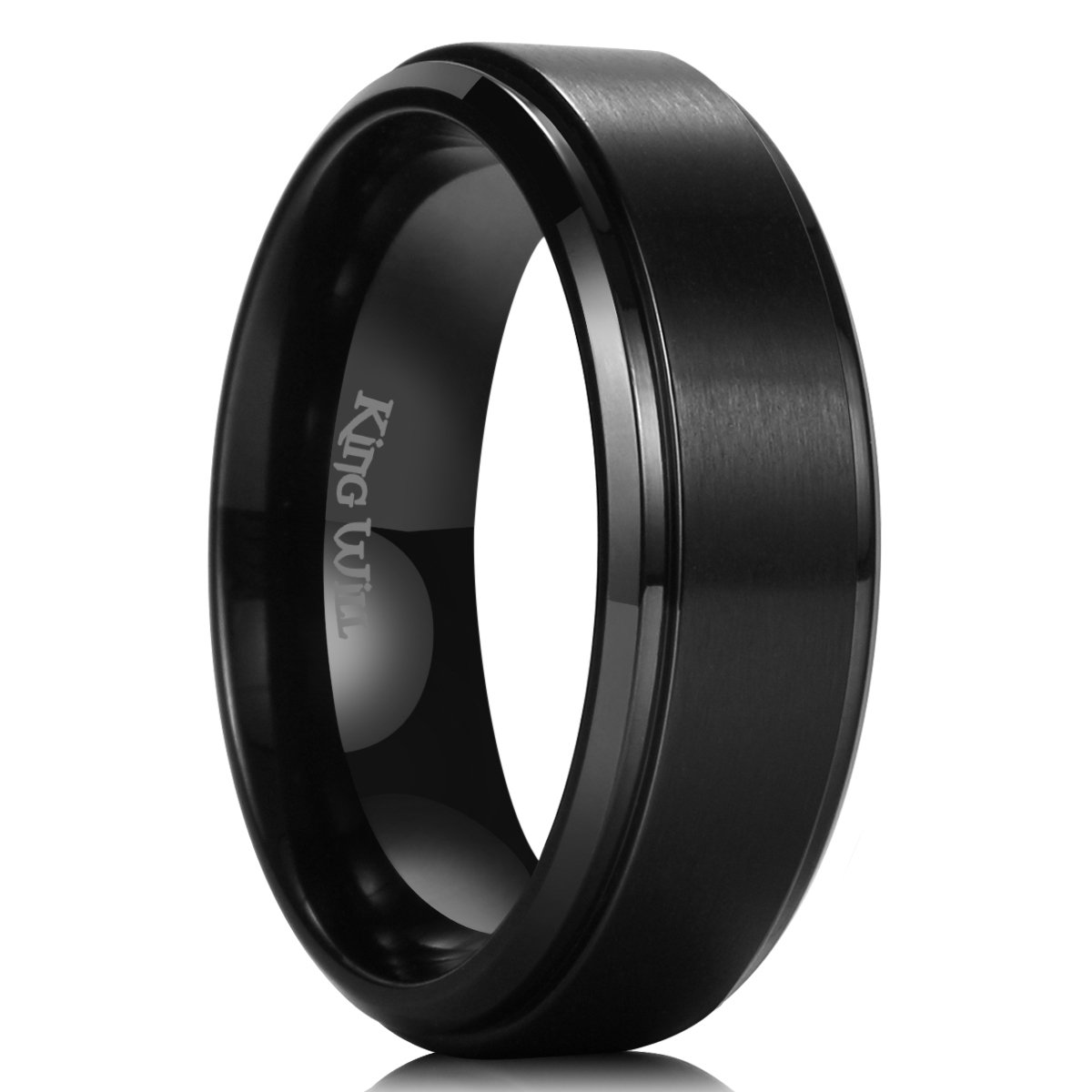 King Will Men 6MM Matte Brushed Black Titanium Ring Stepped Beveled ...